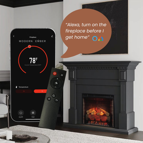 Modern Ember Augustine Plug-In Electric Fireplace with Black Wood Mant ...