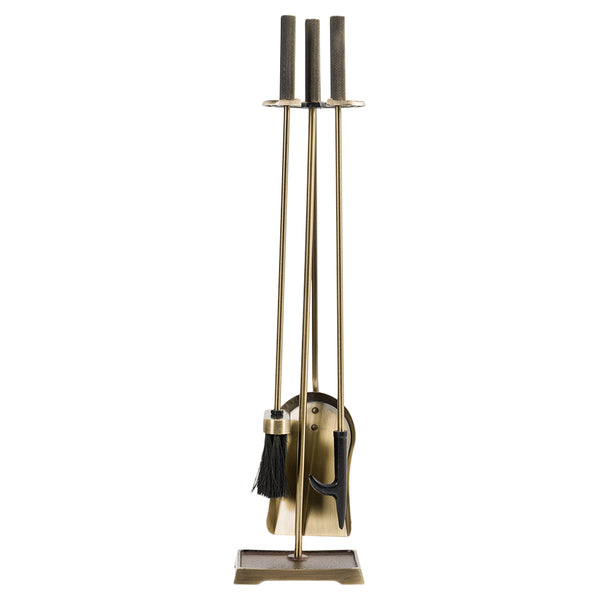 Modern Ember Harper 4 Piece Fireplace Tool Set in Aged Brass – Mantels ...