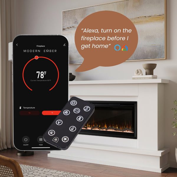 Modern Ember Patton Smart Electric Fireplace Mantel Package in White ...